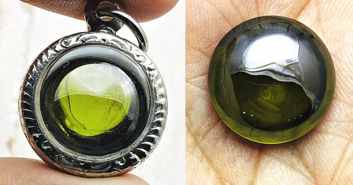 NATURAL GEMS HOLY STONE NAGA EYE LEKLAI THAI AMULET LUCKY GREEN ROUND ...