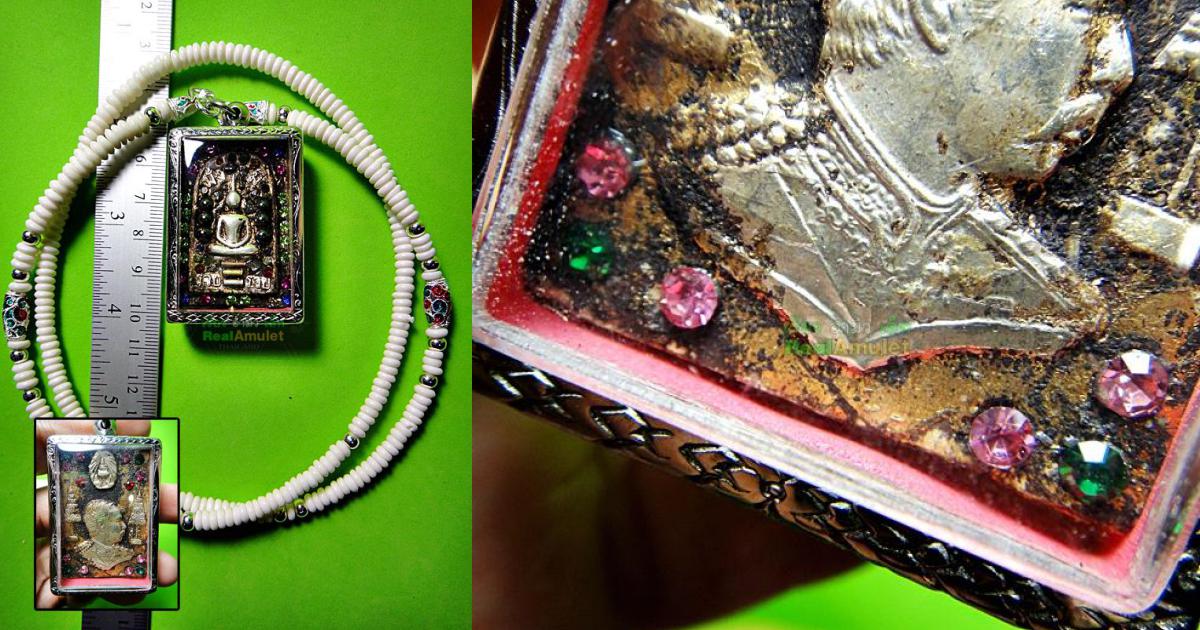 OLD THAI REAL AMULET SOMDEJ SILVER RICH LEKLAI GEMS 3TAKUD KING FACING ...