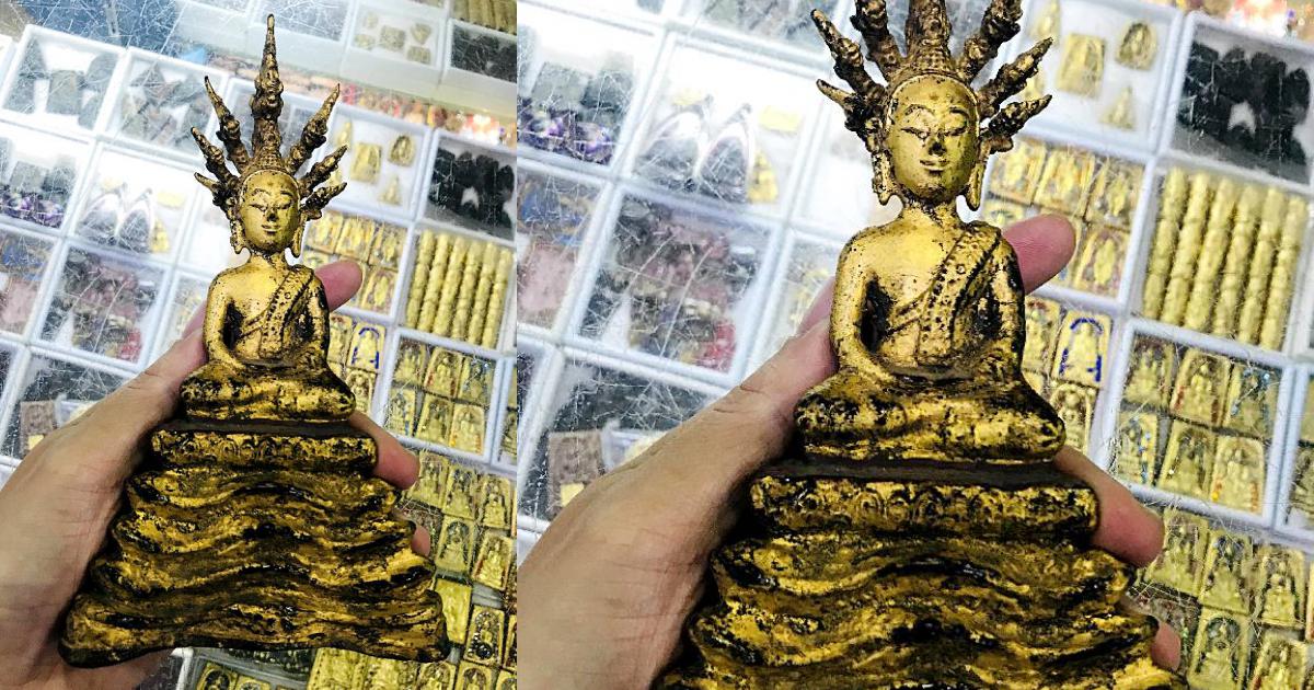 ANCIENT BUDDHA MEDITATION BRONZE STATUE GOLD NAGA 7 HEAD COILED SNAKE ...