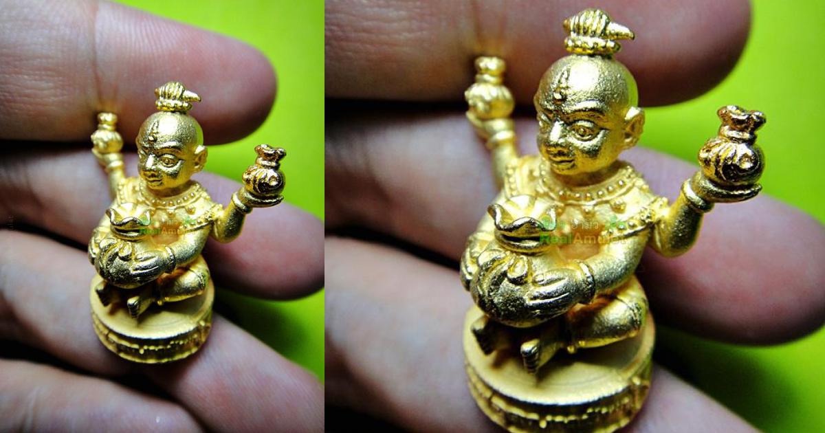 MINIATURE BRONZE GUMAN THEP BOY SPIRIT THAI AMULET LP NEN 18K GOLD UDOM ...