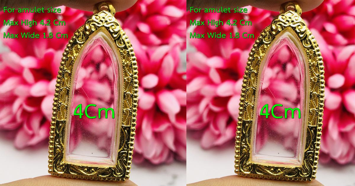 EMPTY METAL STENCIL FRAME CASE THAI AMULET GOLD MICRON 24K STANDING 4CM ...