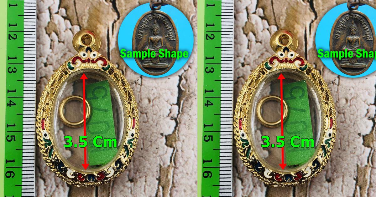 EMPTY STENCIL METAL FRAME CASE OVAL THAI AMULET GOLD 24K MICRON COLORED ...