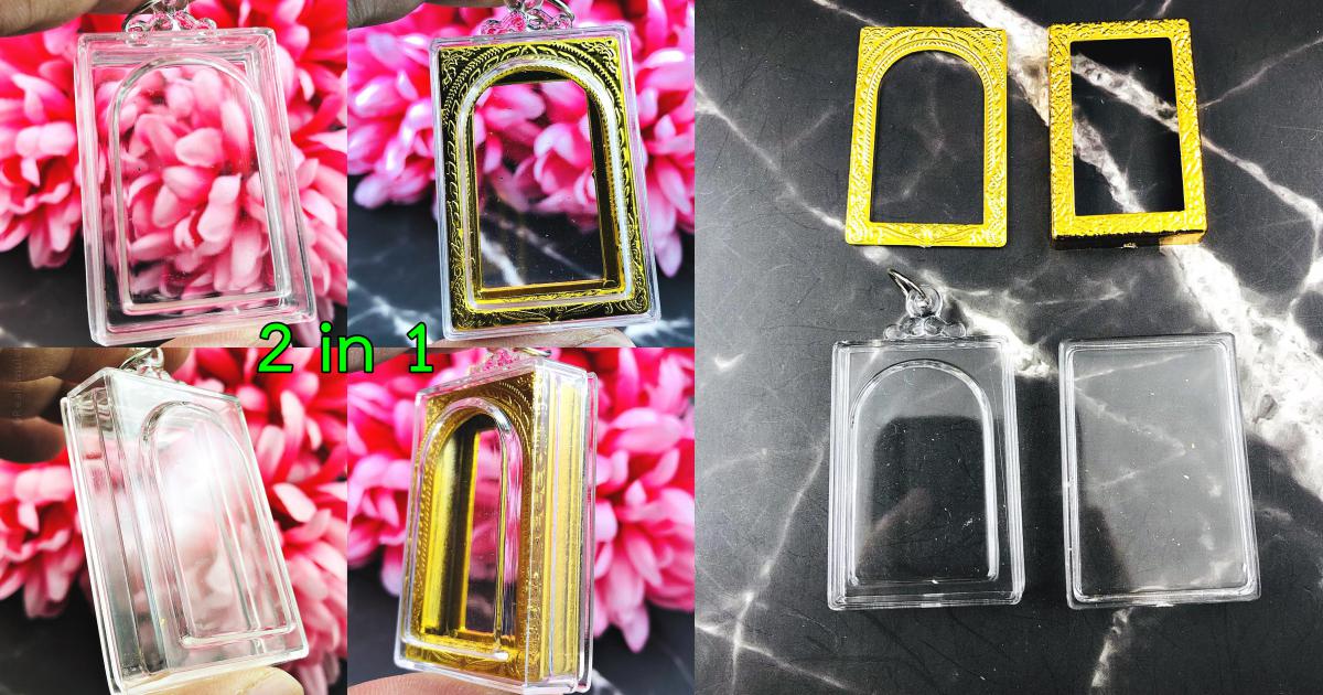 BLANK EMPTY ACRYLIC PLASTIC FRAME CASE THAI AMULET 2IN1 LIMPID+GOLD ...