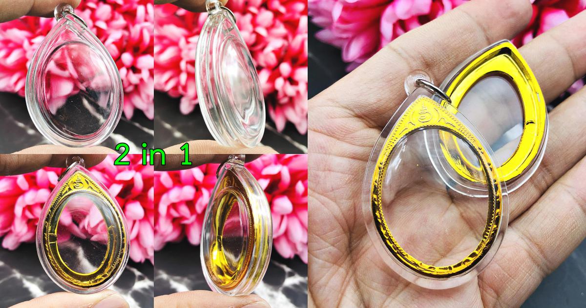 BLANK EMPTY ACRYLIC FRAME CASE THAI AMULET 2IN1 LIMPID+GOLD OVAL MEDAL ...