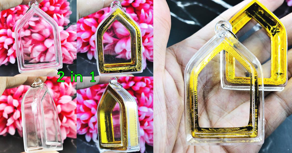 BLANK EMPTY ACRYLIC FRAME CASE THAI AMULET 2IN1 LIMPID+GOLD PENTAGON ...