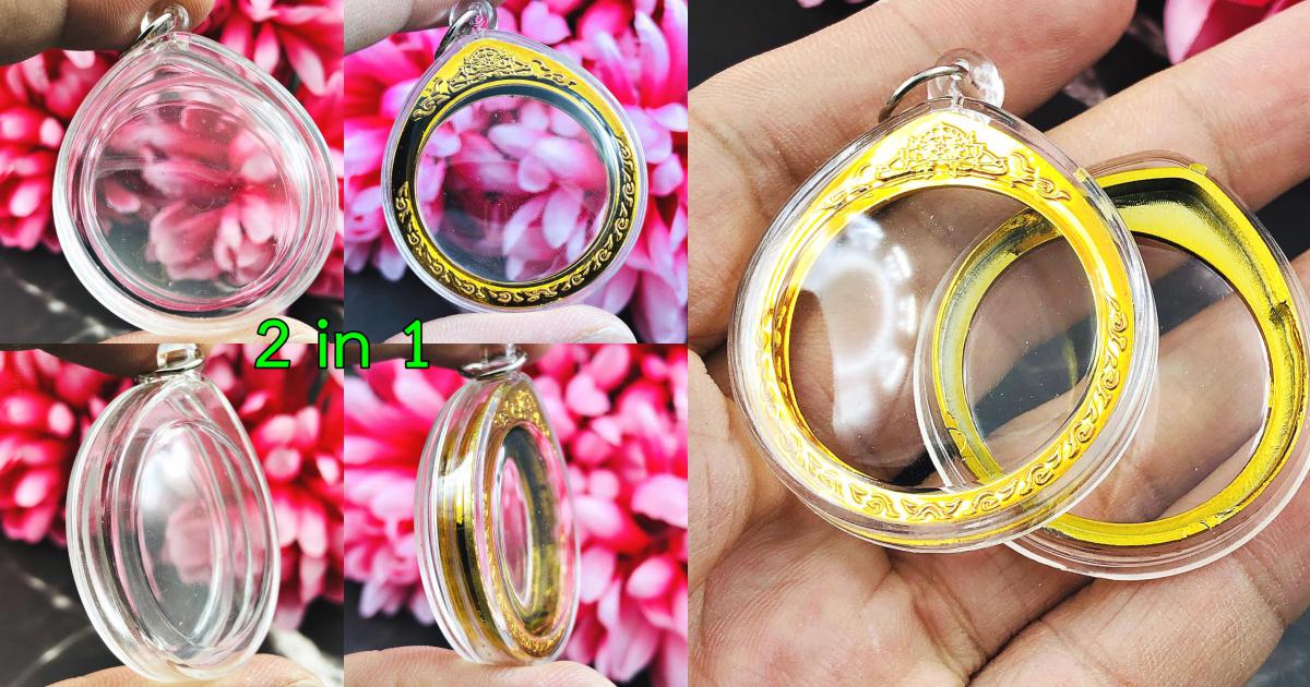 BLANK EMPTY ACRYLIC FRAME CASE THAI AMULET 2IN1 LIMPID+GOLD ROUND 3.5CM ...