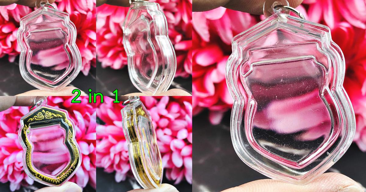 BLANK EMPTY ACRYLIC FRAME CASE THAI AMULET 2IN1 LIMPID+GOLD SEMA 4CM ...