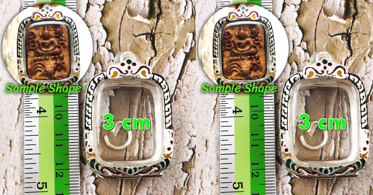 BLANK EMPTY METAL FRAME CASE THAI AMULET SILVER925 COLORED SQUARE PARN ...