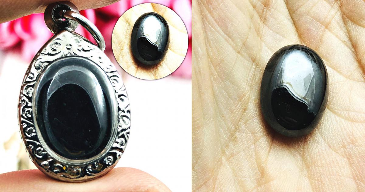 Naga Eye Leklai Lucky Stone Pendant Wealth Charm Black Oval Thai Amulet ...