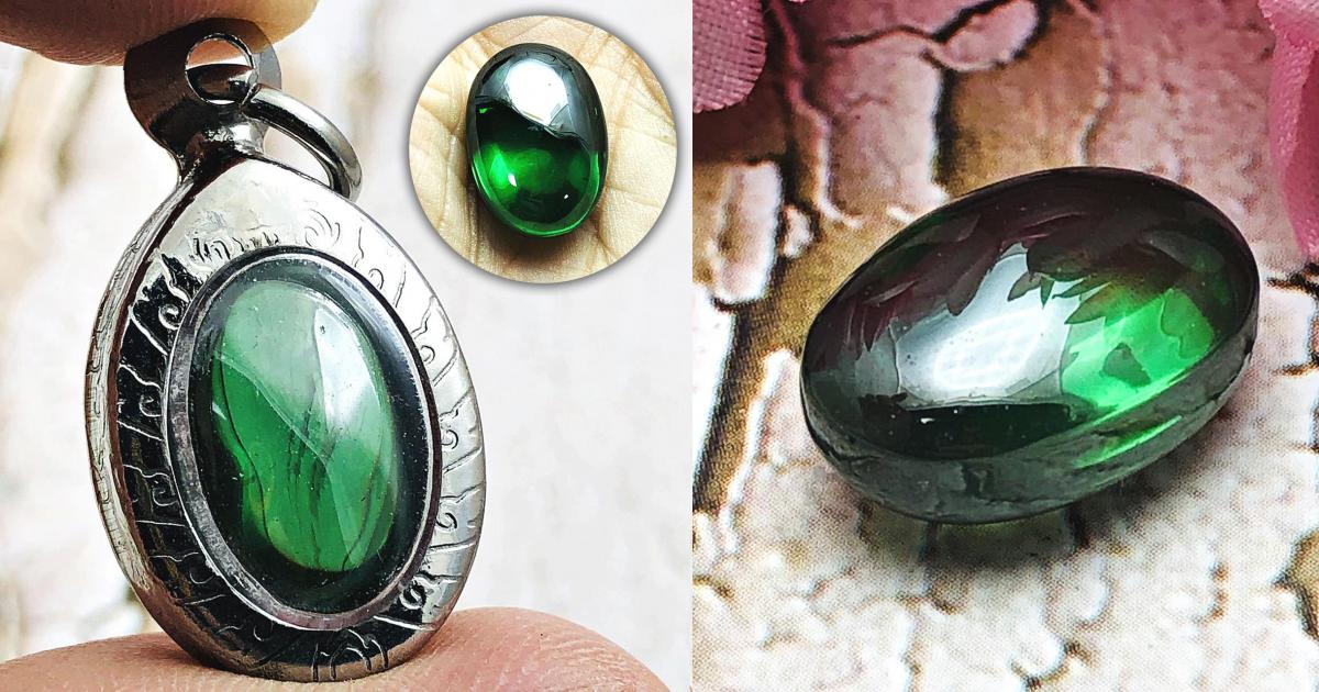 Naga Eye Leklai Lucky Stone Pendant Wealth Money Green Oval Thai Amulet ...