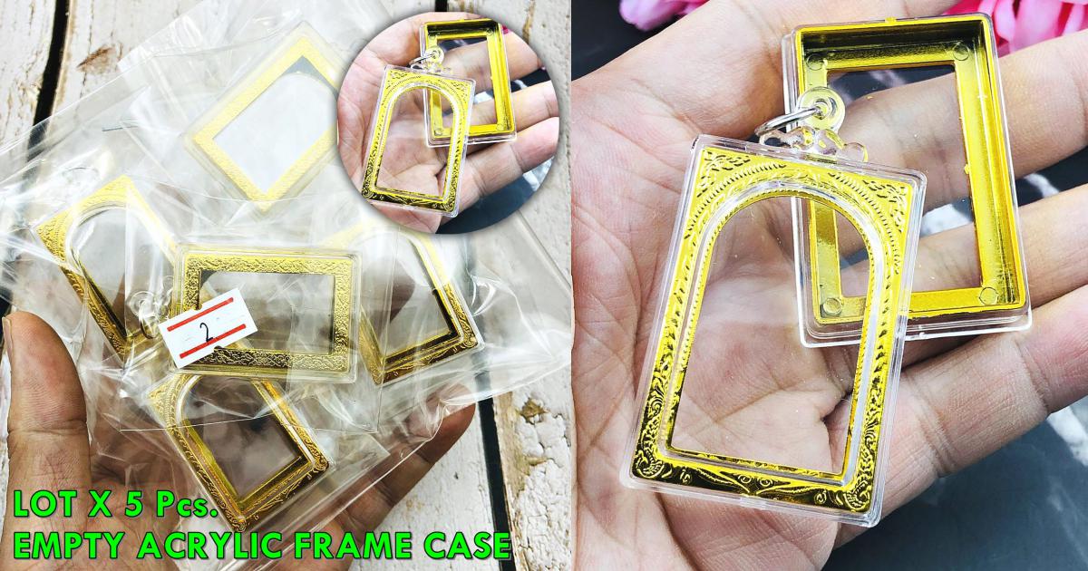 LOTX5 BLANK EMPTY ACRYLIC FRAME CASE THAI AMULET 2IN1 GOLD SOMDEJ 4CM ...