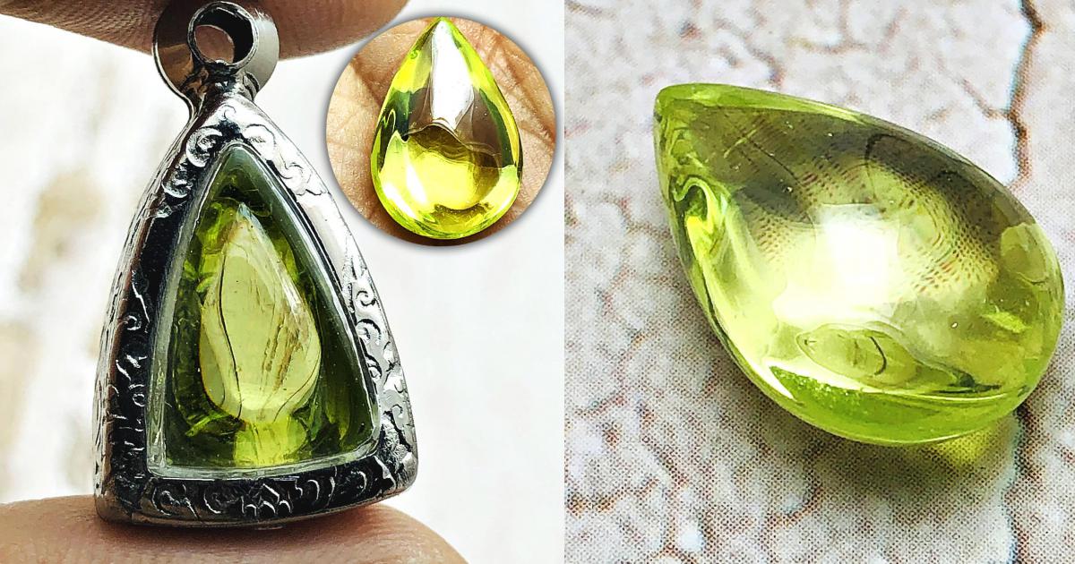 LEKLAI NAGA EYE CRYSTAL HEALING GEMS STONE THAI AMULET TEARDROP LIME ...