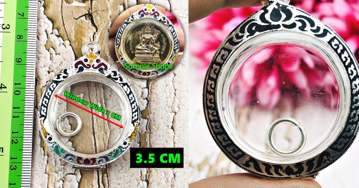 BLANK EMPTY METAL FRAME CASE THAI AMULET SILVER925 COLORED ROUND COIN 3 ...
