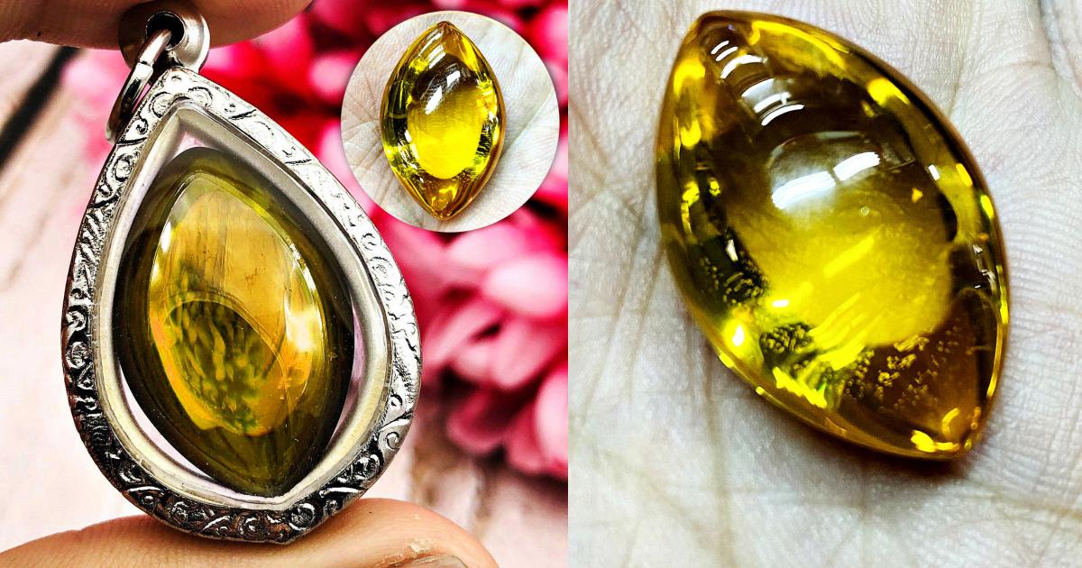 Leklai Nakee Naga Eye Healing Stone Crtstal Gambling Yellow Thai Amulet ...