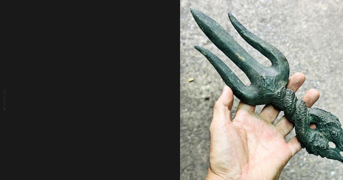Antique Trident Trishul Bayon Khmer Bronze Deity Dragon Naga Vajra ...