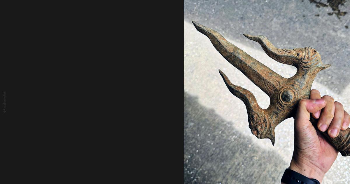 Antique Trident Trishul Bayon Khmer Bronze Dragon Deity Vajra Indra ...