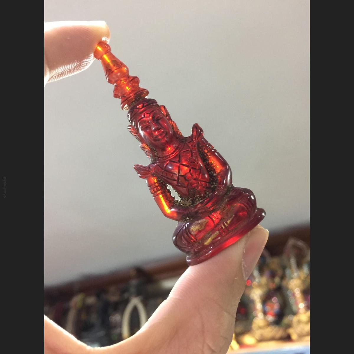 LEKLAI NAGA EYE BUDDHA MINIATURE STATUE QUARTZ CRYSTAL STONE AMULET RED ...
