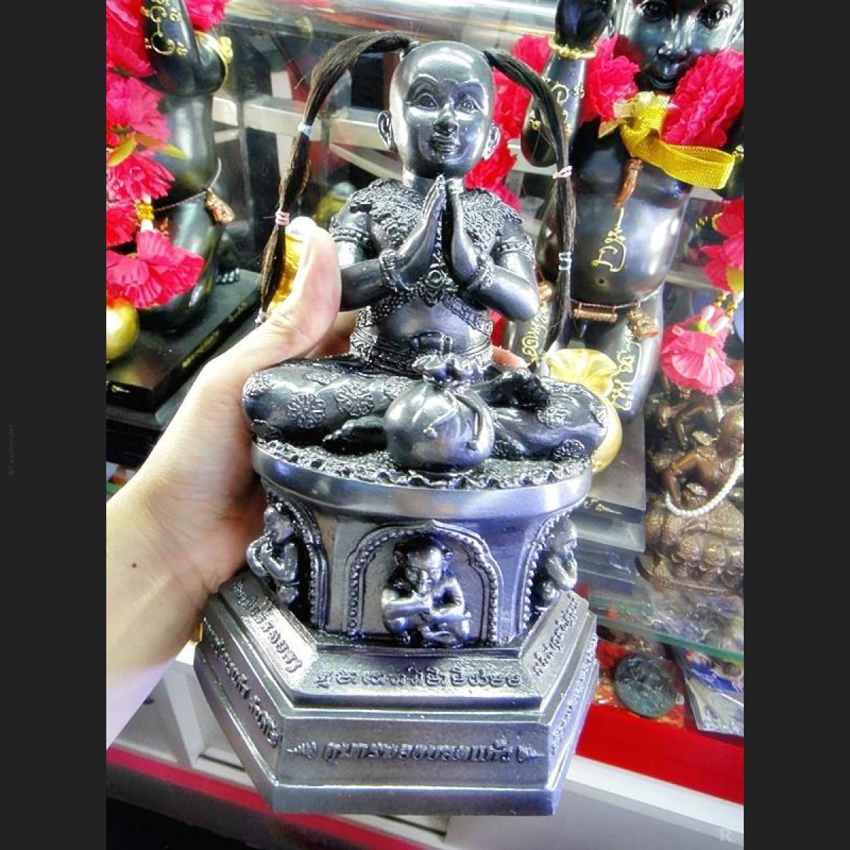 LARGE BRONZE STATUE GUMAN BOY SPIRIT LUCKY GAMBLING WIN THAI AMULET LP ...