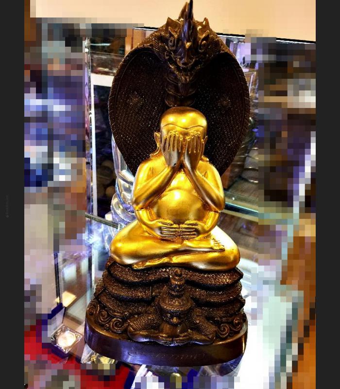 THAI AMULET BRONZE STATUE BUCHA CLOSED EYE PIDTA NAGA PROTECT LP NONG ...