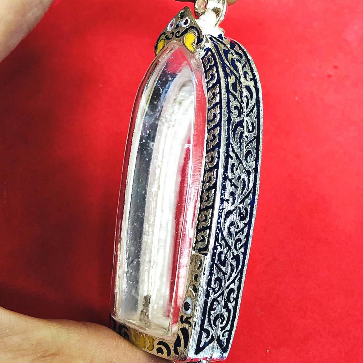 BLANK EMPTY METAL FRAME CASE THAI AMULET SILVER925 COLORED LONG BULLET ...