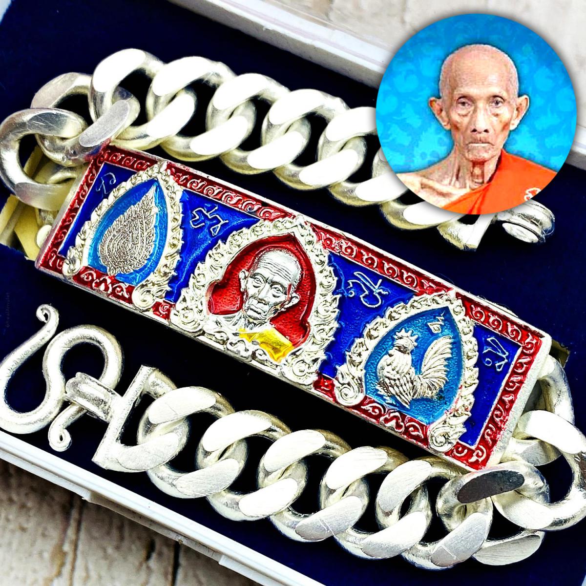 Silver Bracelet Lp Ruay Be2559 Successful Rich Income Money Thai Amulet #17605 | RealAmulet.com™
