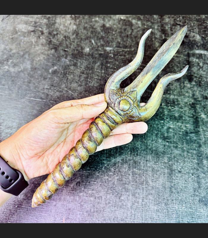 Antique Khmer Bronze Deity Weapon Magic Trident Trishula Warrior Victory #17967 | RealAmulet.com™